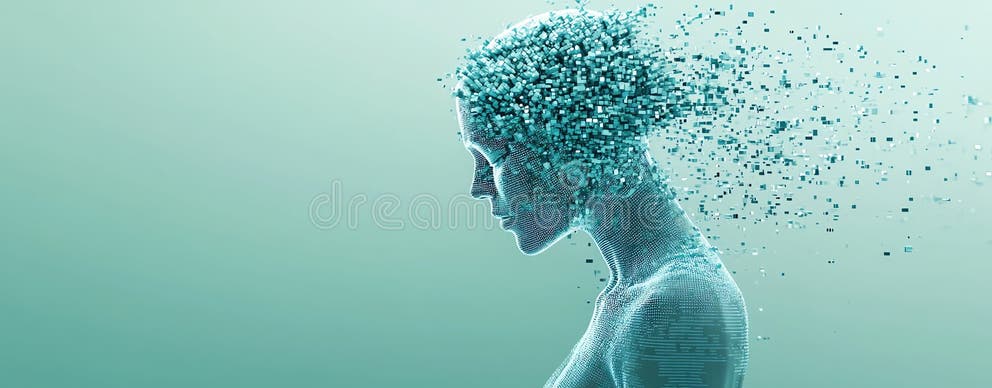 Technological Evolution of Self, Human Figure Dissolving into Pixels ...