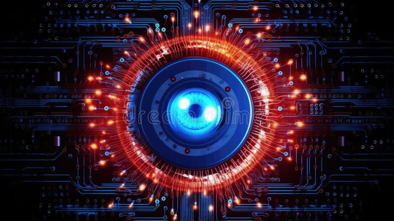 Technological Eye Concept with Circuit Board Patterns. Cybersecurity ...