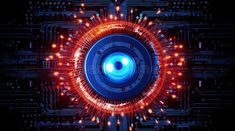 Technological Eye Concept with Circuit Board Patterns. Cybersecurity ...