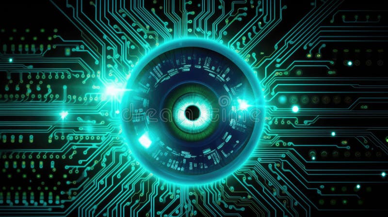 Technological Eye Concept with Circuit Board Patterns. Cybersecurity ...