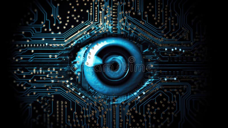 Technological Eye Concept with Circuit Board Patterns. Cybersecurity ...
