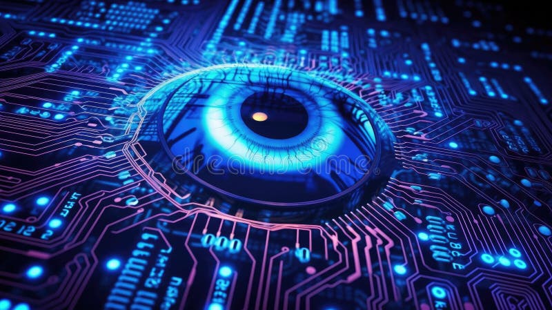 Technological Eye Concept with Circuit Board Patterns. Cybersecurity ...