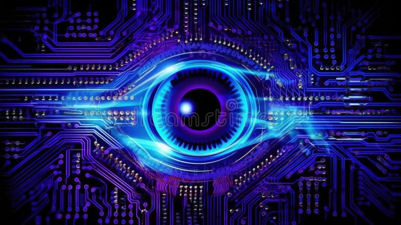 Technological Eye Concept with Circuit Board Patterns. Cybersecurity ...
