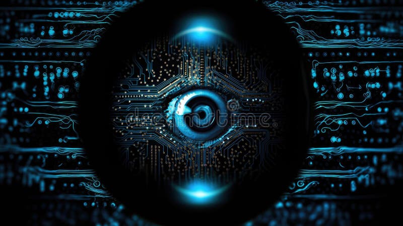 Technological Eye Concept with Circuit Board Patterns. Cybersecurity ...