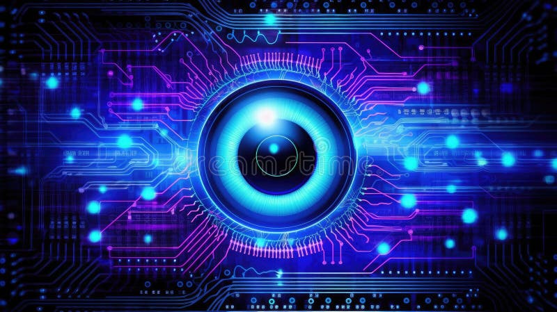 Technological Eye Concept with Circuit Board Patterns. Cybersecurity ...