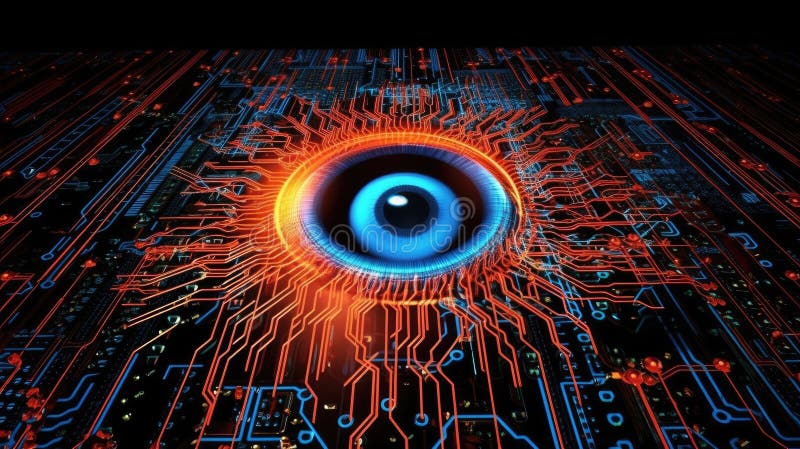 Technological Eye Concept with Circuit Board Patterns. Cybersecurity ...