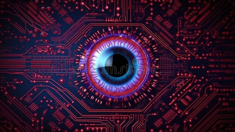 Technological Eye Concept with Circuit Board Patterns. Cybersecurity ...