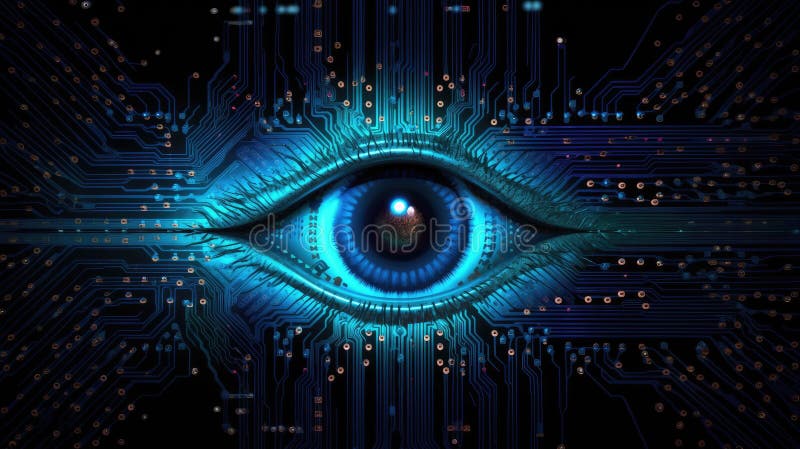 Technological Eye Concept with Circuit Board Patterns. Cybersecurity ...