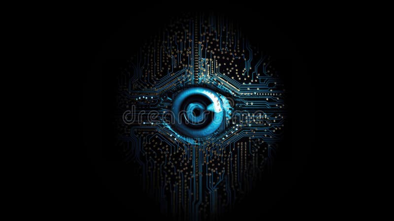 Technological Eye Concept with Circuit Board Patterns. Cybersecurity ...