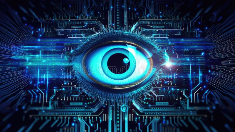 Technological Eye Concept with Circuit Board Patterns. Cybersecurity ...