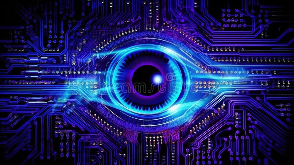 Technological Eye Concept with Circuit Board Patterns. Cybersecurity ...