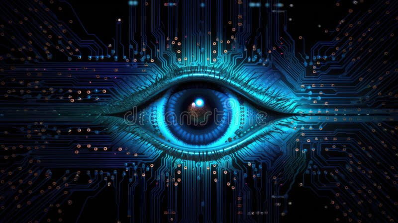 Technological Eye Concept with Circuit Board Patterns. Cybersecurity ...