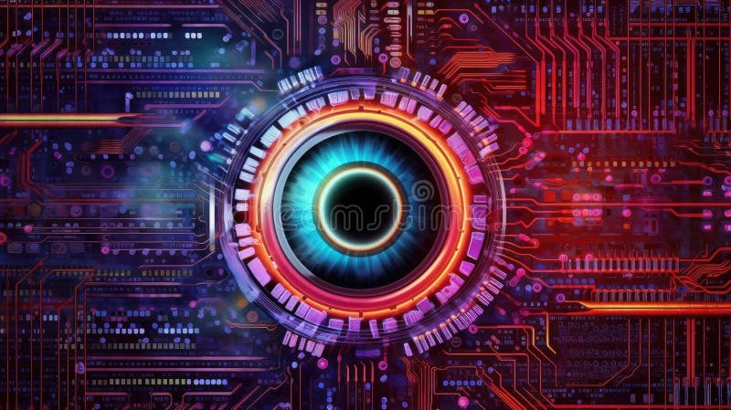 Technological Eye Concept with Circuit Board Patterns. Cybersecurity ...
