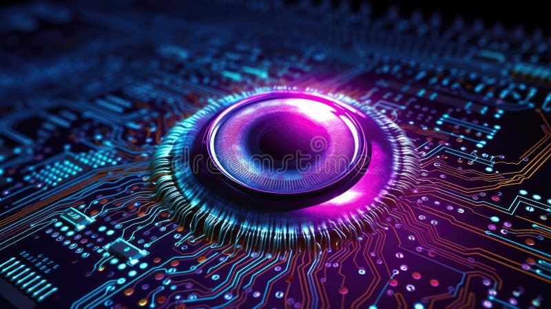 Technological Eye Concept with Circuit Board Patterns. Cybersecurity ...