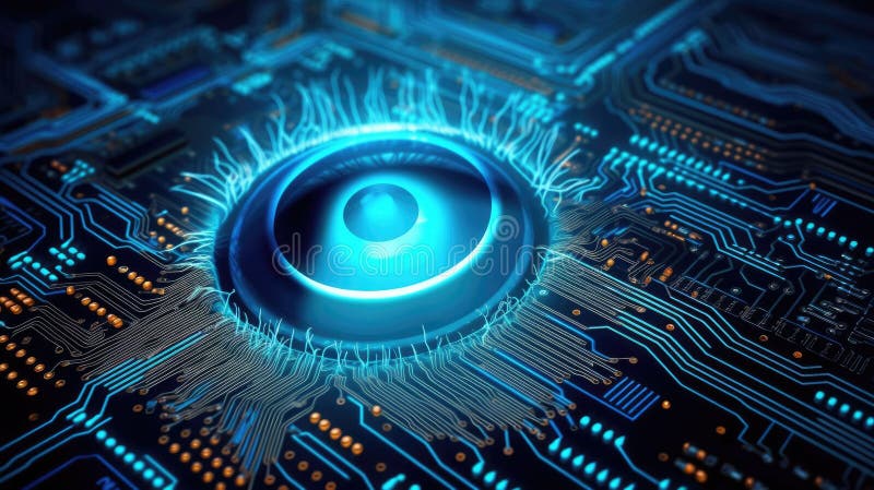 Technological Eye Concept with Circuit Board Patterns. Cybersecurity ...