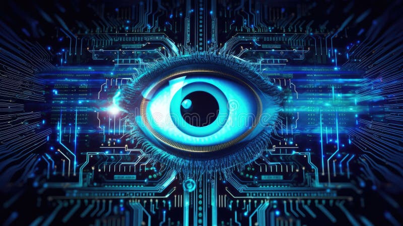 Technological Eye Concept with Circuit Board Patterns. Cybersecurity ...