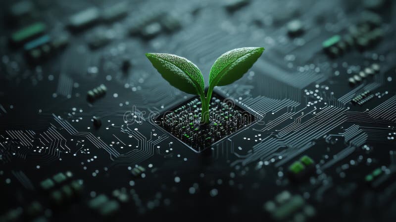 Technological Growth Plant Emerging from Circuit Board Future of Tech ...