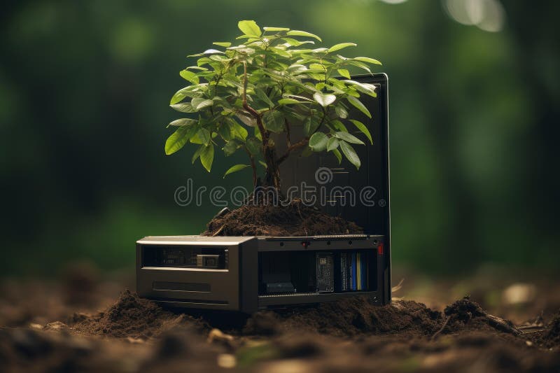Technological Growth - Plant Emerging from Computer Stock Image - Image ...