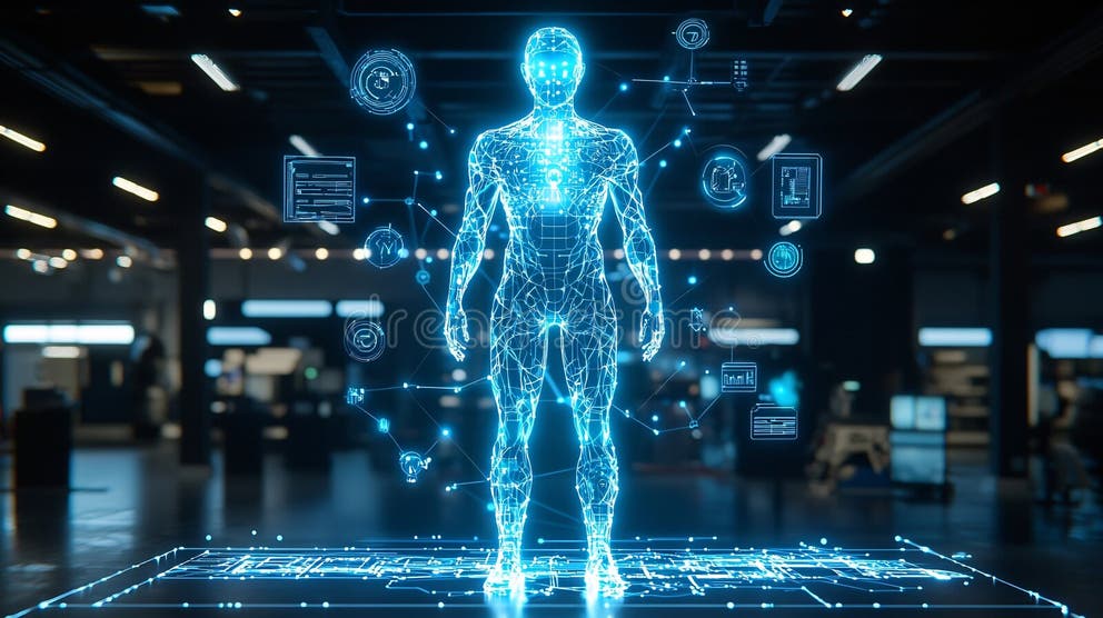 Technological Holographic Projection of the Human Body Stock Illustration - Illustration of ...