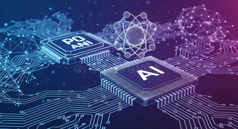 Technological Illustration Featuring Two Microchips Labeled "AI" and ...