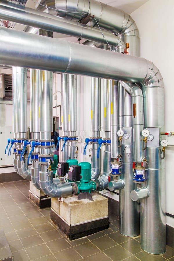 Technological Industrial Boiler Unit with Piping and Pumps Stock Image ...