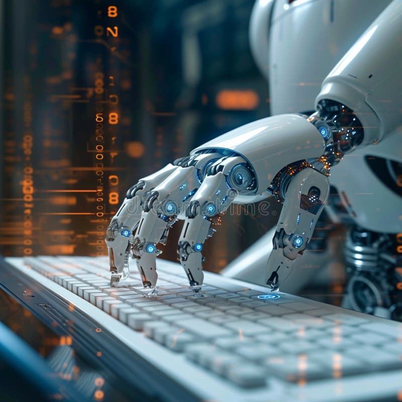 Technological Innovation AI Robot Hand on Keyboard in Digital Design ...