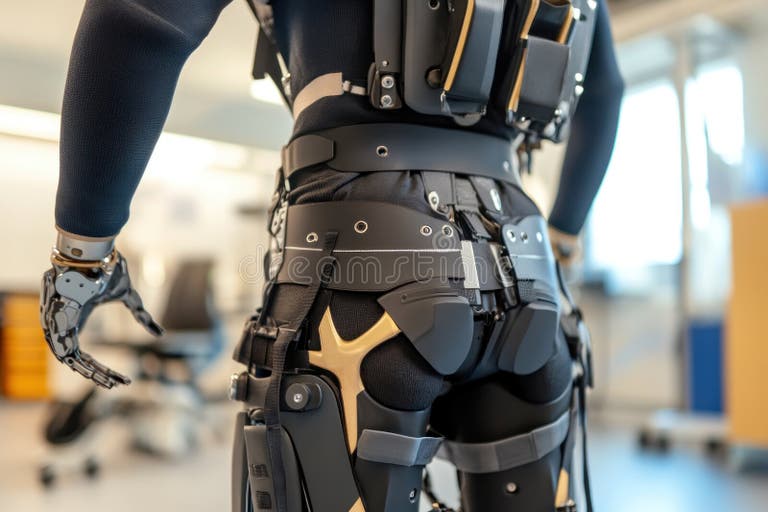 Technological Innovation Exoskeleton Suit and Bionic Hand in a Bright Modern Setting Stock ...
