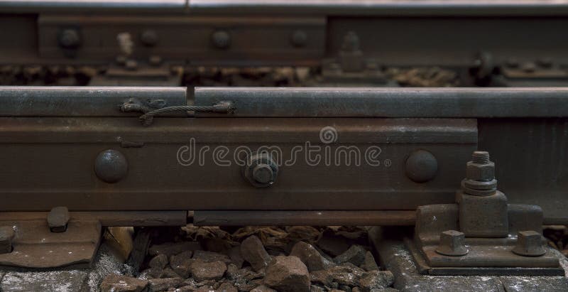 Technological Joint of Rails on Railway Track Section Stock Photo ...