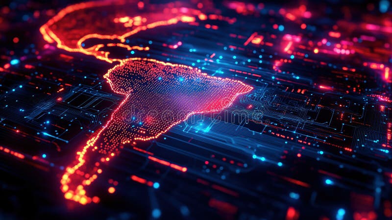 Technological Map of South America with Glowing Digital Circuits Stock ...