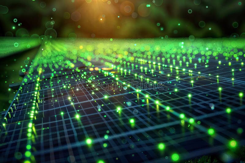 Technological Nexus: Solar Panels in Digital Glow, Generative Ai Stock ...