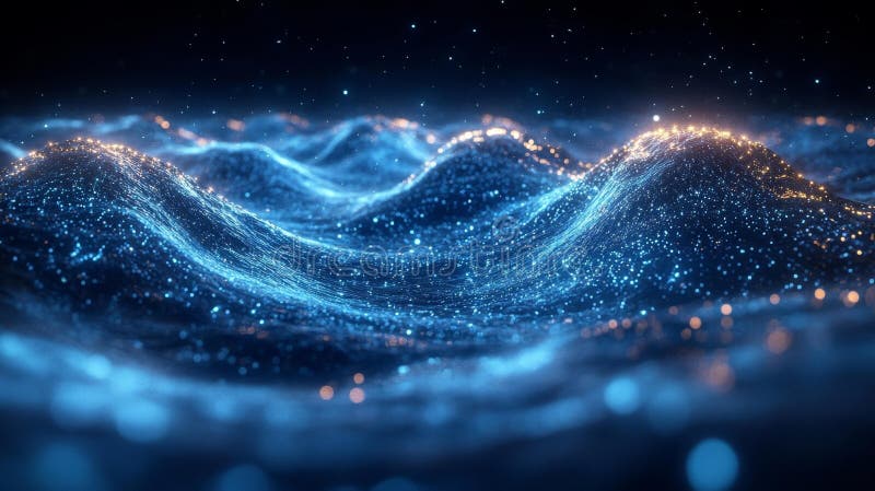 Technological Ocean Waves with Glowing Particles Stock Illustration ...