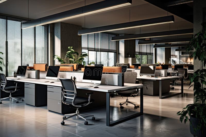 Technological Office with Modern Workstations and Computers Stock ...