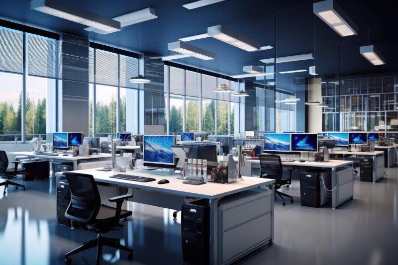 Technological Office with Modern Workstations and Computers Stock ...