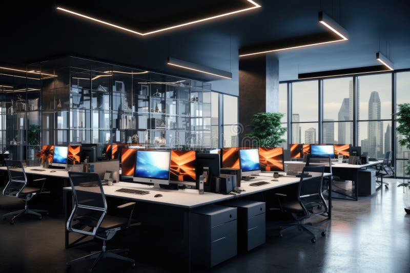 Technological Office with Modern Workstations and Computers Stock ...