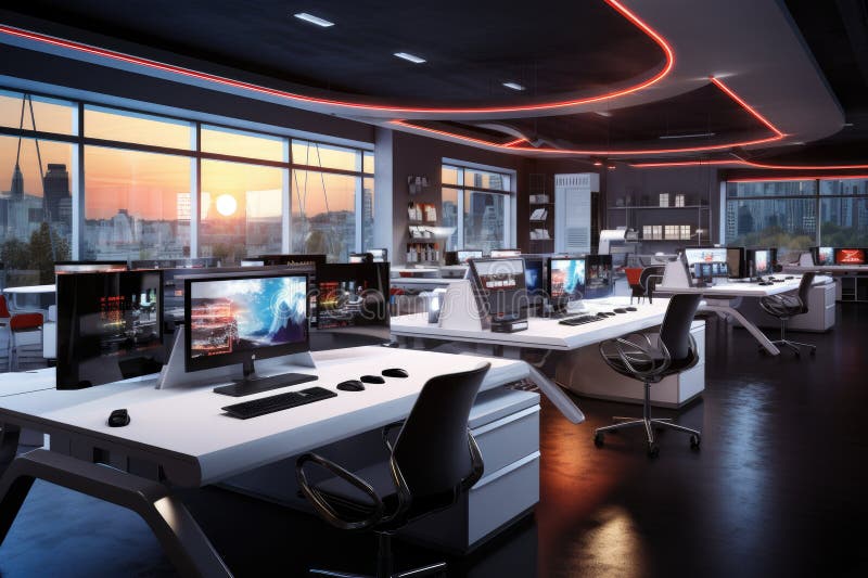 Technological Office with Modern Workstations and Computers Stock ...