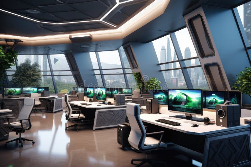 Technological Office with Modern Workstations and Computers Stock ...
