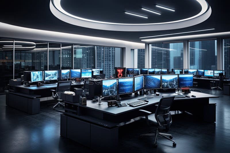 Technological Office with Modern Workstations and Computers Stock ...