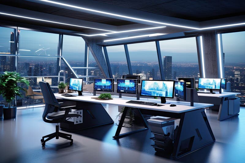 Technological Office with Modern Workstations and Computers Stock ...