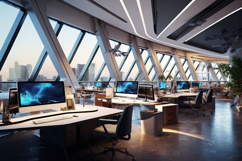 Technological Office with Modern Workstations and Computers Stock ...