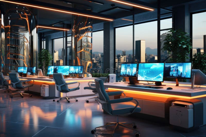 Technological Office with Modern Workstations and Computers Stock ...