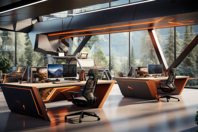 Technological Office with Modern Workstations and Computers Stock ...