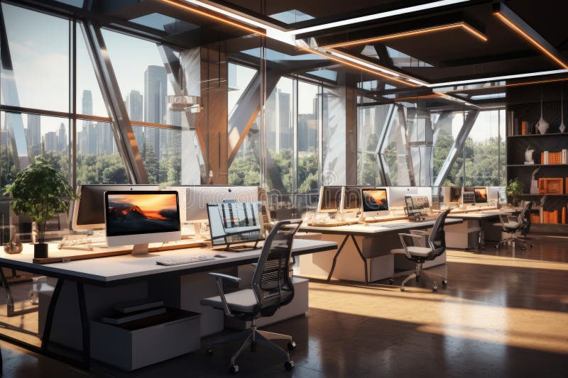 Technological Office with Modern Workstations and Computers Stock ...