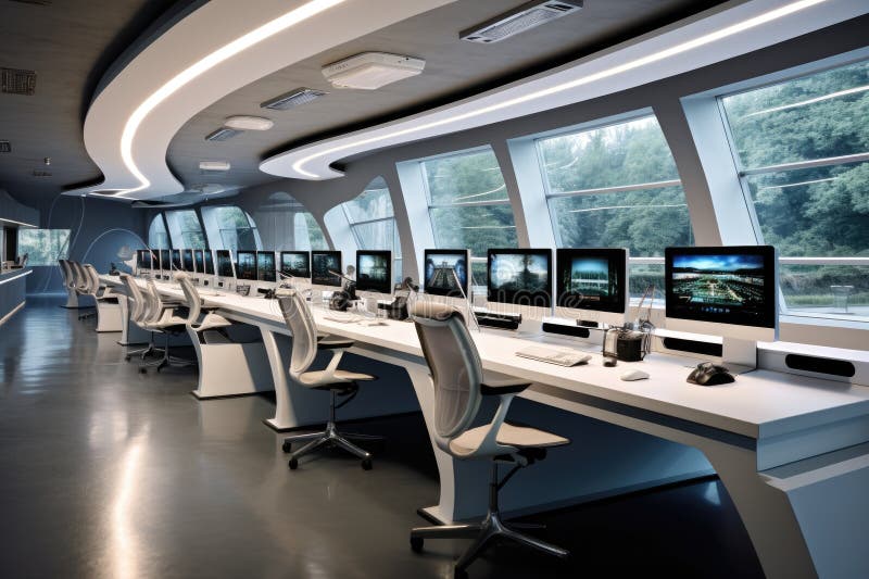 Technological Office with Modern Workstations and Computers Stock ...