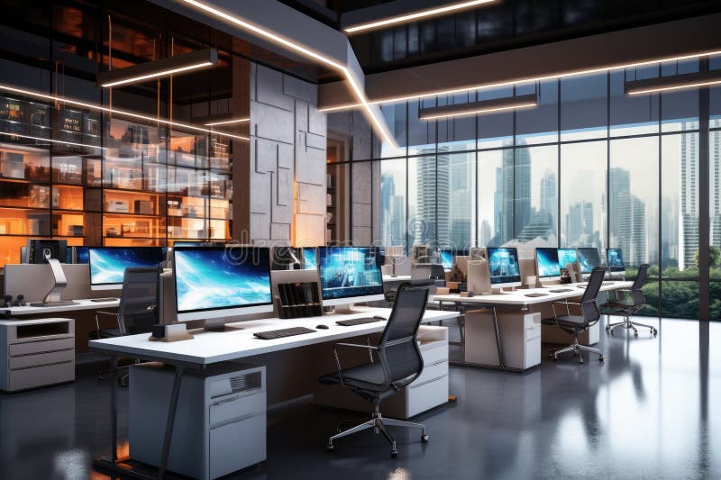 Technological Office with Modern Workstations and Computers Stock ...