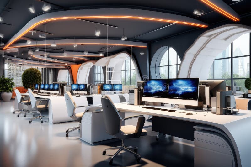 Technological Office with Modern Workstations and Computers Stock ...