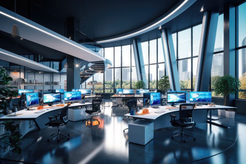 Technological Office with Modern Workstations and Computers Stock ...