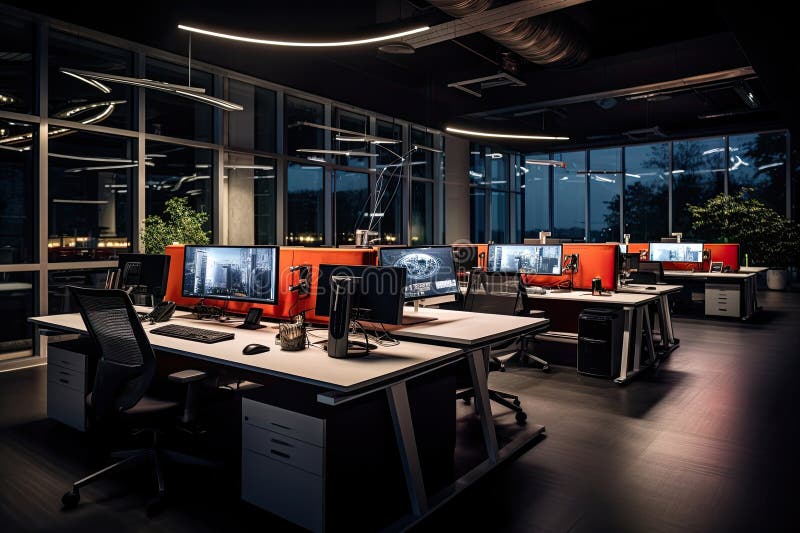 Technological Office with Modern Workstations and Computers Stock ...