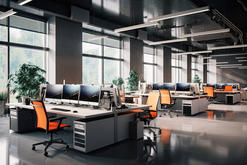 Technological Office with Modern Workstations and Computers Stock ...