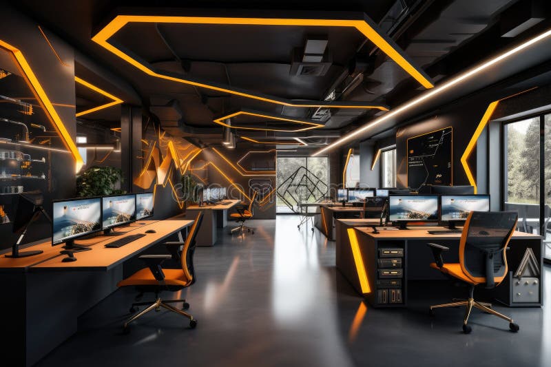 Technological Office with Modern Workstations and Computers Stock ...