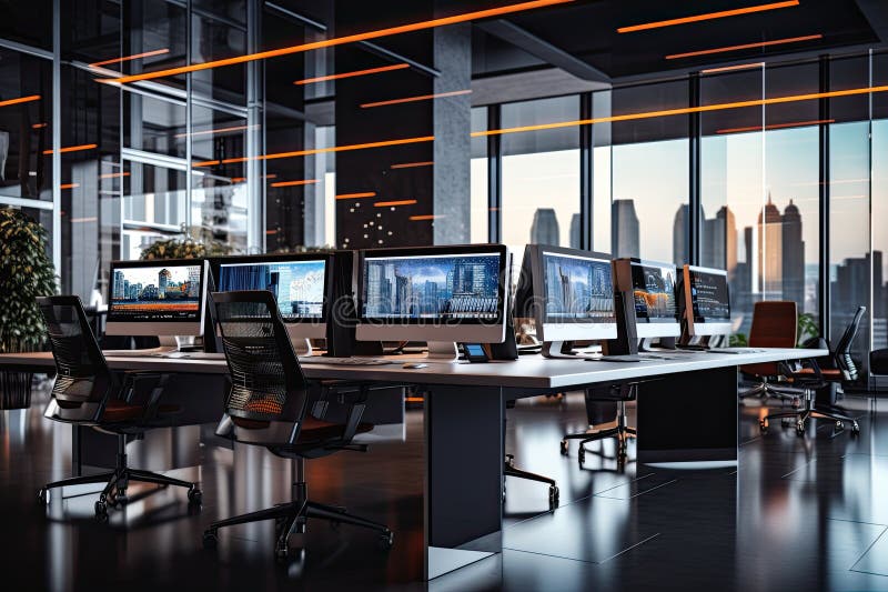 Technological Office with Modern Workstations and Computers Stock ...